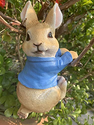 iRonrain Mini Garden Statues Hanging Bunny, Indoor Outdoor Decorations Cute Rabbit Planter Pots Hanger Art Décor Figurine Ornament for Easter Yard Home Garden Patio and Office (Blue)