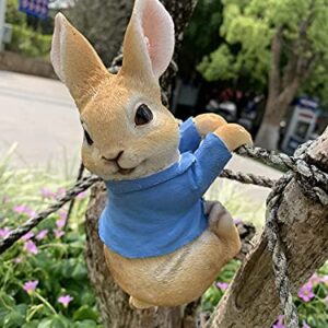 iRonrain Mini Garden Statues Hanging Bunny, Indoor Outdoor Decorations Cute Rabbit Planter Pots Hanger Art Décor Figurine Ornament for Easter Yard Home Garden Patio and Office (Blue)