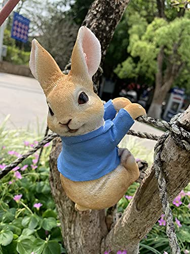 iRonrain Mini Garden Statues Hanging Bunny, Indoor Outdoor Decorations Cute Rabbit Planter Pots Hanger Art Décor Figurine Ornament for Easter Yard Home Garden Patio and Office (Blue)