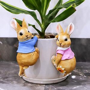 iRonrain Mini Garden Statues Hanging Bunny, Indoor Outdoor Decorations Cute Rabbit Planter Pots Hanger Art Décor Figurine Ornament for Easter Yard Home Garden Patio and Office (Blue)