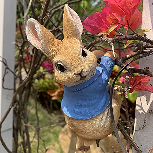 iRonrain Mini Garden Statues Hanging Bunny, Indoor Outdoor Decorations Cute Rabbit Planter Pots Hanger Art Décor Figurine Ornament for Easter Yard Home Garden Patio and Office (Blue)