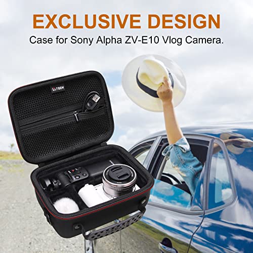 Hard Case for Sony Alpha ZV-E10 / ZV-1F Vlog Camera by LTGEM. Fits Vlogger Accessory Kit Tripod and Microphone - Travel Protective Carrying Storage Bag (Black)