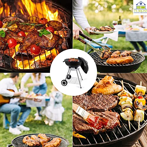 Turkish Home Portable Charcoal Grill 18 Inch Round With 2 Wheels - Easy to Clean Outdoor Barbecue Grill For Camping Tailgating and Garden- Durable Kettle Grill