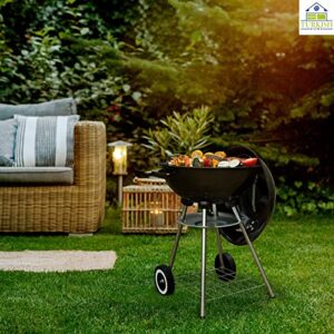 Turkish Home Portable Charcoal Grill 18 Inch Round With 2 Wheels - Easy to Clean Outdoor Barbecue Grill For Camping Tailgating and Garden- Durable Kettle Grill