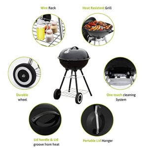 Turkish Home Portable Charcoal Grill 18 Inch Round With 2 Wheels - Easy to Clean Outdoor Barbecue Grill For Camping Tailgating and Garden- Durable Kettle Grill