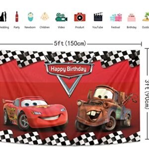 Botong 5x3ft Cars Backdrop Movie Birthday Party Supplies Backdrops Car Racing Story Black White Grid Red Photo Backgrounds for Photography Birthday Party Banner