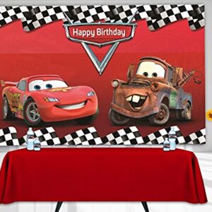 Botong 5x3ft Cars Backdrop Movie Birthday Party Supplies Backdrops Car Racing Story Black White Grid Red Photo Backgrounds for Photography Birthday Party Banner