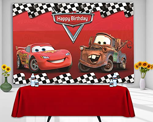 Botong 5x3ft Cars Backdrop Movie Birthday Party Supplies Backdrops Car Racing Story Black White Grid Red Photo Backgrounds for Photography Birthday Party Banner