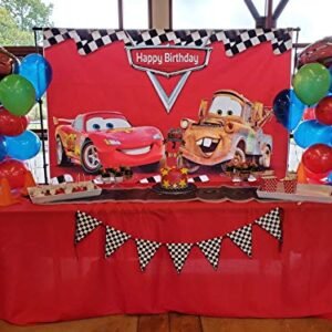 Botong 5x3ft Cars Backdrop Movie Birthday Party Supplies Backdrops Car Racing Story Black White Grid Red Photo Backgrounds for Photography Birthday Party Banner