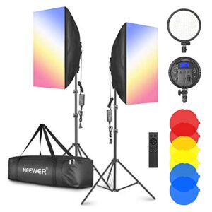 neewer 2-pack 2.4ghz led softbox lighting kit with color filter — 20” × 28” softbox, 3200–5600k 48w dimmable led light head, 2.4ghz remote, light stand & red/yellow/blue filter for photo studio video