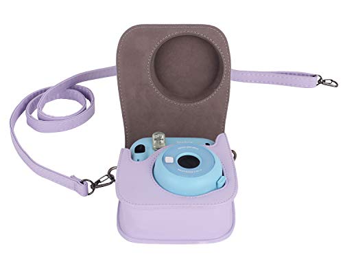 Phetium Instant Camera Case Compatible with Instax Mini 11,PU Leather Bag with Pocket and Adjustable Shoulder Strap (Lilac Purple)