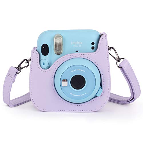 Phetium Instant Camera Case Compatible with Instax Mini 11,PU Leather Bag with Pocket and Adjustable Shoulder Strap (Lilac Purple)