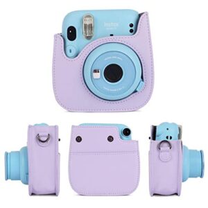 Phetium Instant Camera Case Compatible with Instax Mini 11,PU Leather Bag with Pocket and Adjustable Shoulder Strap (Lilac Purple)