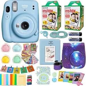 fujifilm instax mini 11 camera + fuji instant instax film (40 sheets) & includes case + assorted frames + photo album + 4 color filters and more bundle (sky blue)