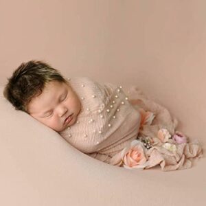 M&G House Newborn Photography Wrap | Handmade Pearl Decor Wrap Blanket for Baby Photo Props | 35.5 X 67 inch Newborn Photo Shoot Outfits Baby Photoshoot Props(Beige)