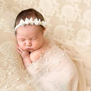 M&G House Newborn Photography Wrap | Handmade Pearl Decor Wrap Blanket for Baby Photo Props | 35.5 X 67 inch Newborn Photo Shoot Outfits Baby Photoshoot Props(Beige)