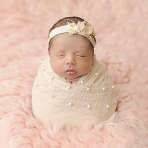 M&G House Newborn Photography Wrap | Handmade Pearl Decor Wrap Blanket for Baby Photo Props | 35.5 X 67 inch Newborn Photo Shoot Outfits Baby Photoshoot Props(Beige)