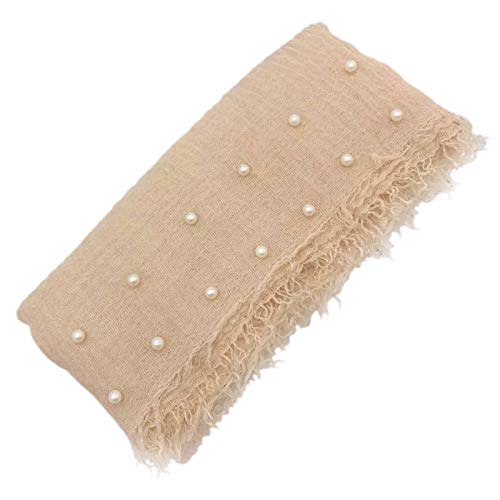 M&G House Newborn Photography Wrap | Handmade Pearl Decor Wrap Blanket for Baby Photo Props | 35.5 X 67 inch Newborn Photo Shoot Outfits Baby Photoshoot Props(Beige)