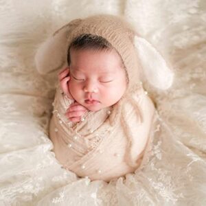 M&G House Newborn Photography Wrap | Handmade Pearl Decor Wrap Blanket for Baby Photo Props | 35.5 X 67 inch Newborn Photo Shoot Outfits Baby Photoshoot Props(Beige)