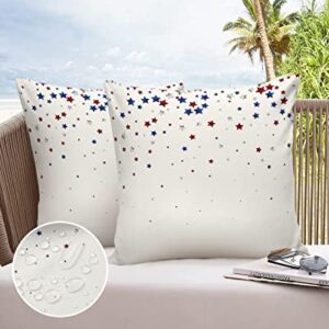 Outdoor Pillows 18x18 Waterproof Outdoor Pillow Covers, Memorial Independence Day Polyester Throw Pillow Covers Garden Cushion Decorative Case for Patio Couch Decoration Set of 2, Patriotic Star