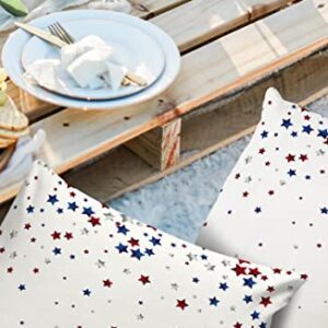 Outdoor Pillows 18x18 Waterproof Outdoor Pillow Covers, Memorial Independence Day Polyester Throw Pillow Covers Garden Cushion Decorative Case for Patio Couch Decoration Set of 2, Patriotic Star