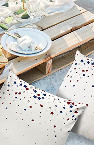 Outdoor Pillows 18x18 Waterproof Outdoor Pillow Covers, Memorial Independence Day Polyester Throw Pillow Covers Garden Cushion Decorative Case for Patio Couch Decoration Set of 2, Patriotic Star