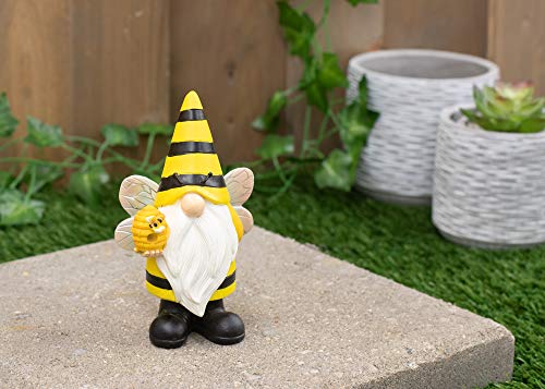 Bumble Gnome Bright Yellow and Black 6 Inches Polyresin Outdoor Garden Statue