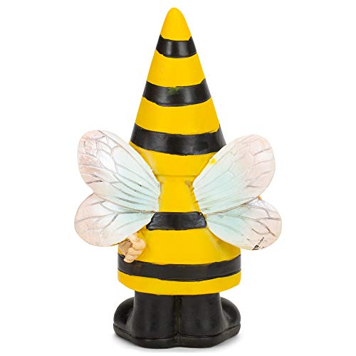 Bumble Gnome Bright Yellow and Black 6 Inches Polyresin Outdoor Garden Statue