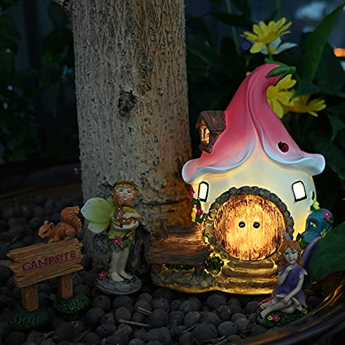 ALLADINBOX Solar Fairy Garden Gnome Accessories Kit - Hand Painted Miniature Fairy House Figurine Set of 4 pcs, Indoor & Outdoor Ornaments Gifts for Girls Boys Adults