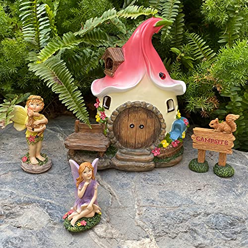 ALLADINBOX Solar Fairy Garden Gnome Accessories Kit - Hand Painted Miniature Fairy House Figurine Set of 4 pcs, Indoor & Outdoor Ornaments Gifts for Girls Boys Adults