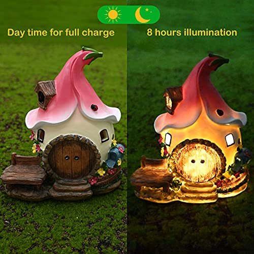 ALLADINBOX Solar Fairy Garden Gnome Accessories Kit - Hand Painted Miniature Fairy House Figurine Set of 4 pcs, Indoor & Outdoor Ornaments Gifts for Girls Boys Adults