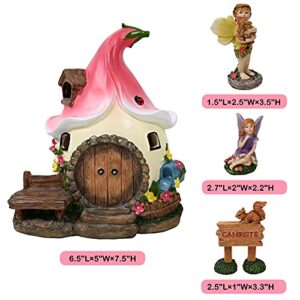 ALLADINBOX Solar Fairy Garden Gnome Accessories Kit - Hand Painted Miniature Fairy House Figurine Set of 4 pcs, Indoor & Outdoor Ornaments Gifts for Girls Boys Adults