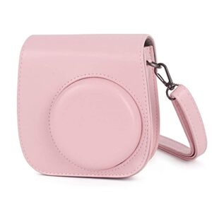 phetium instant camera case compatible with instax mini 11,pu leather bag with pocket and adjustable shoulder strap (blush pink)