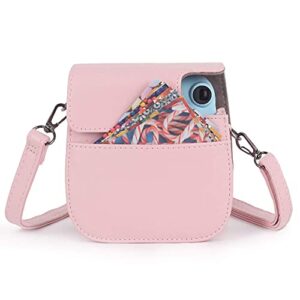 Phetium Instant Camera Case Compatible with Instax Mini 11,PU Leather Bag with Pocket and Adjustable Shoulder Strap (Blush Pink)