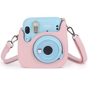 Phetium Instant Camera Case Compatible with Instax Mini 11,PU Leather Bag with Pocket and Adjustable Shoulder Strap (Blush Pink)