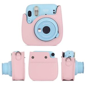 Phetium Instant Camera Case Compatible with Instax Mini 11,PU Leather Bag with Pocket and Adjustable Shoulder Strap (Blush Pink)