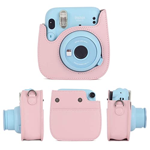 Phetium Instant Camera Case Compatible with Instax Mini 11,PU Leather Bag with Pocket and Adjustable Shoulder Strap (Blush Pink)