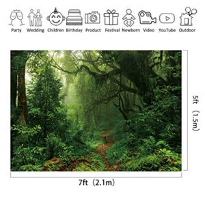 Riyidecor Jungle Forest Backdrop Fabric Polyester Spring Enchanted Nature Trees Rainforest Dreamland Dirt Road Green Photography Background 7Wx5H Feet Decoration Props Party Photo Shoot Backdrop