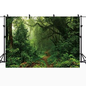 Riyidecor Jungle Forest Backdrop Fabric Polyester Spring Enchanted Nature Trees Rainforest Dreamland Dirt Road Green Photography Background 7Wx5H Feet Decoration Props Party Photo Shoot Backdrop