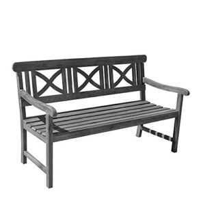 vifah v1299 coronado grey-washed 5ft x-back acacia weathered-wood bench for 3 seater in entry way