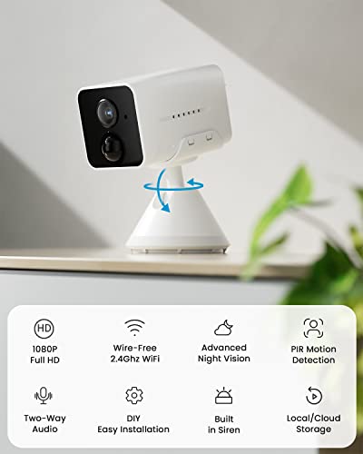 ieGeek Security Camera Indoor Wireless 1080P Wire-Free Portable Indoor Camera for Home Security with Human Detection,Two-Way Audio, Siren and APP Alert,30ft Clear Night Vision, Cloud/SD