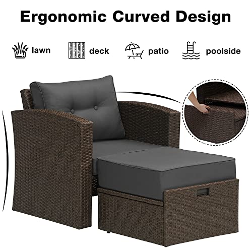 10-Piece Outdoor Patio Furniture Conversation Sets, All Weather Brown Wicker Rattan Aluminum Sectional Couch Sofa Set with Rectangular Dining Table and Dark Grey Cushion