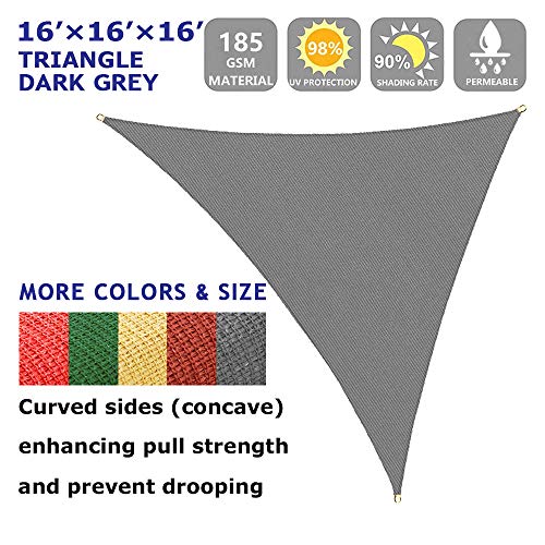 Shade&Beyond Triangle Sun Shade Sail for Patio Lawn Deck Garden Pergola (16'x16'x16', Dark Grey)