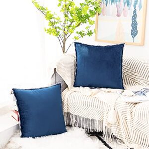 GAWAMAY Throw Pillow Covers 22x22 Cushion Cases, Soft Velvet Modern Novelty Edge Designs, Mix and Match for Home Decor, Pack of 2 Decorative Outdoor Pillow Cover for patio furniture Bedroom(Navy Blue)