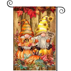 jophmo fall garden flag, happy fall gnomes pumpkins small garden flags 12×18 inch, double sided vertical burlap yard flag home seasonal outdoor decor