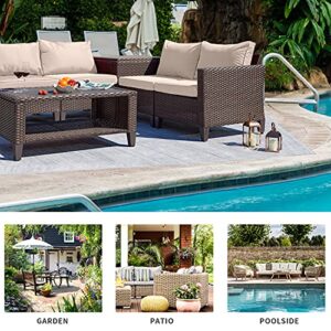 EROMMY 7 Pieces Patio Furniture Set, Outdoor Sectional PE Rattan Sofa with Table, Cushions and Pillows, Patio Sofa for Garden, Lawn, Balcony