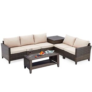 EROMMY 7 Pieces Patio Furniture Set, Outdoor Sectional PE Rattan Sofa with Table, Cushions and Pillows, Patio Sofa for Garden, Lawn, Balcony