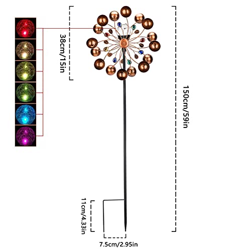 TiuAuiT Wind Spinner Outdoor Metal Multi Color Seasonal LED Lighting Solar Powered Glass Ball with Kinetic Windmill Dual Direction for Patio Lawn Garden