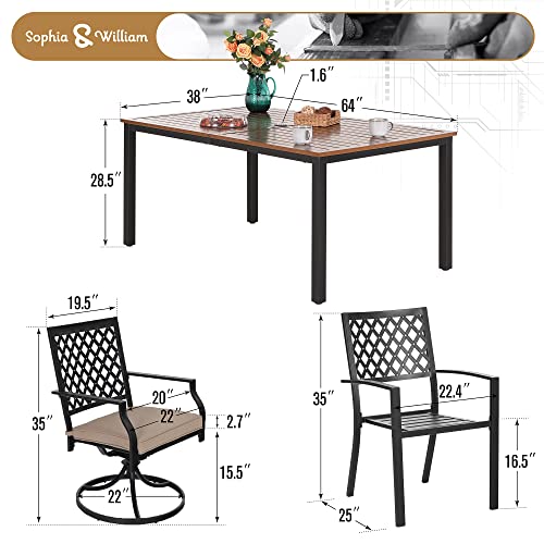 Sophia & William Outdoor Dining Set 7 Pieces Patio Furniture Set Patio Dining Set for 6, 4 x Patio Dining Chairs, 2 x Swivel Dining Chairs with Large Metal Dining Table for Patio Lawn Garden Backyard