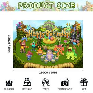 Singing Monsters Birthday Party Decoration, Monsters Game Party Photo Background 5 x 3 FT and 24Pcs Balloon, Monsters of Singing Party Backdrop Supplies for Girls, Boy and Baby Shower